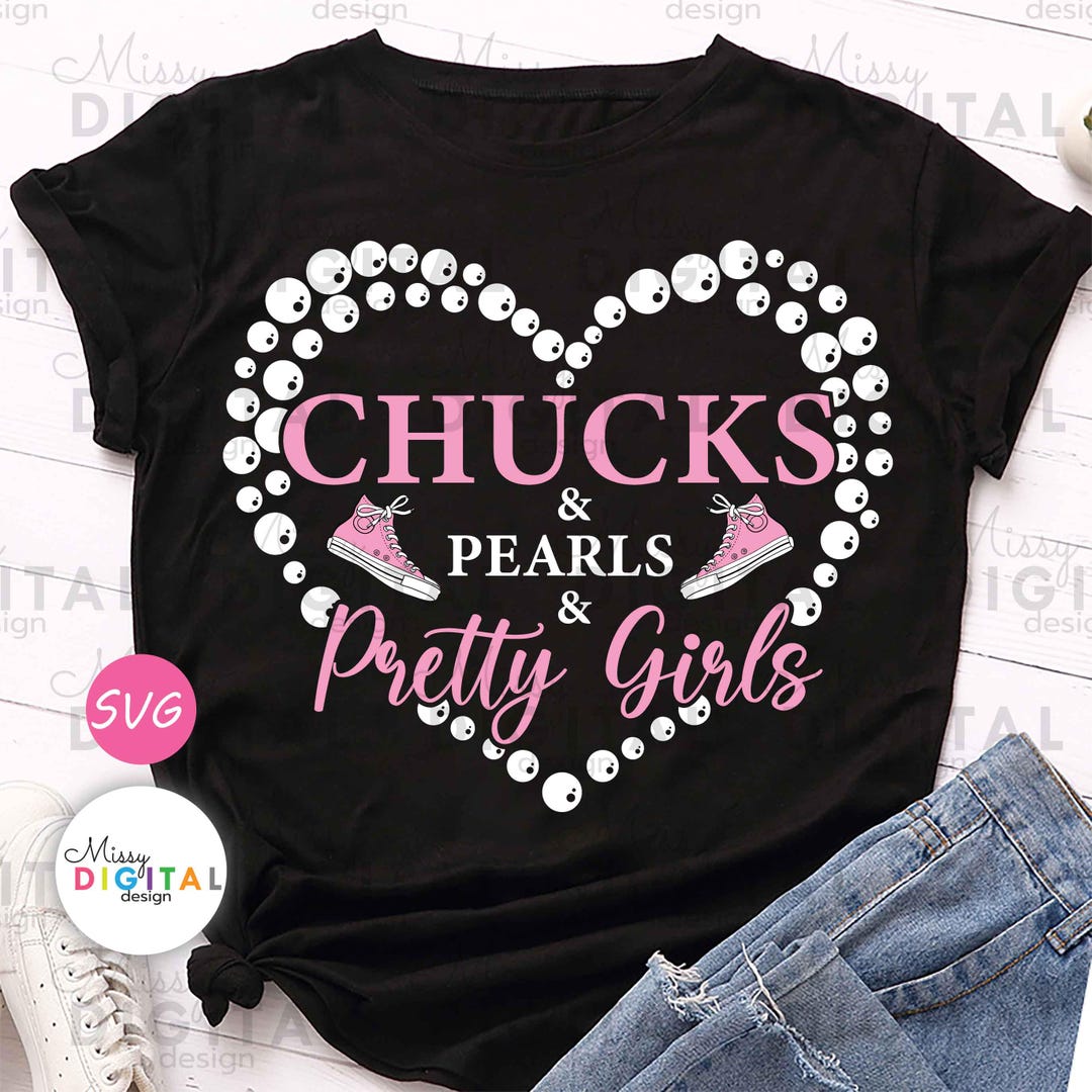 Chucks & Pearls Svg, Pretty Girls Svg, Pearl Heart Svg, Chucks and ...