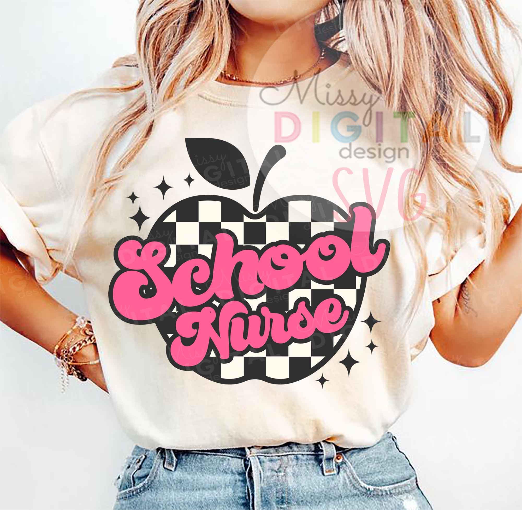 Checkered School Nurse Apple SVG PNG, Trendy Nurse Shirt Design ...