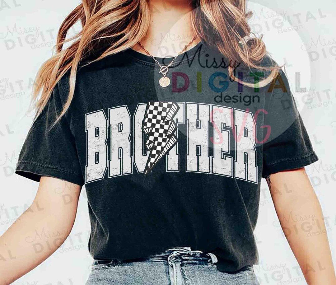 Brother Lightning Bolt SVG PNG, Retro Brother SVG, Checkered Brother ...