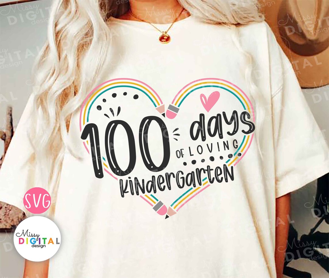 100 Days of Kindergarten SVG, Pencil Heart, Back to School (digital ...