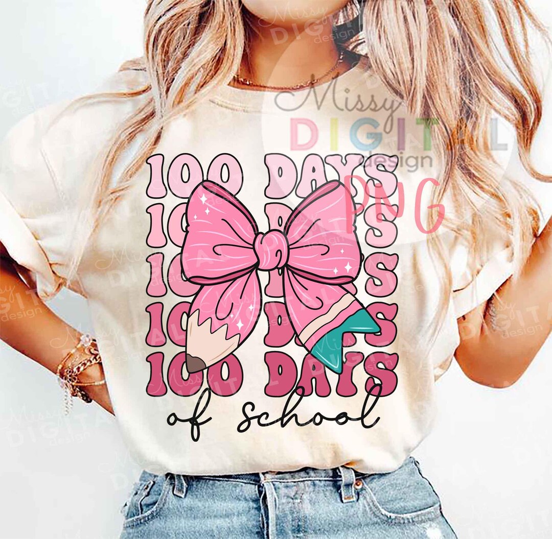 100 Days of School Coquette Bow Png, Coquette Teacher Pencil Bow Png ...