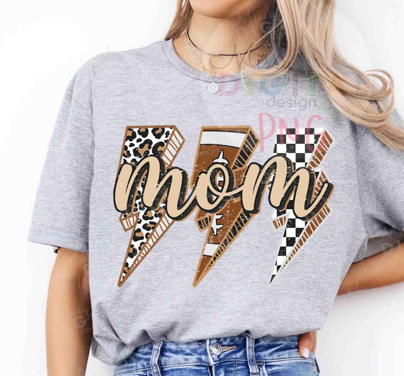 Retro Football Mom Lightning Bolt PNG, Leopard Checker Print (digital ...