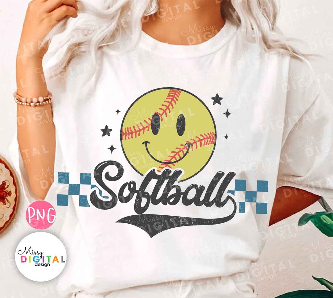 Retro Smiley Face Softball, Softball Png, Softball Sublimation Design ...