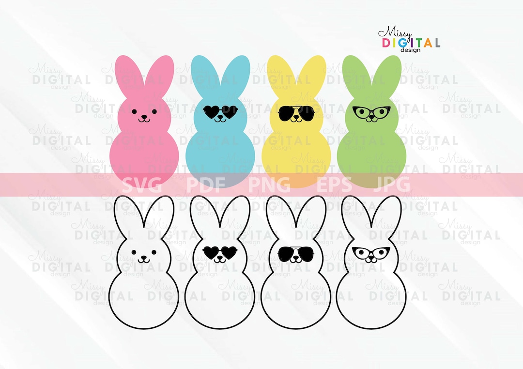 Easter Marshmallow Bunny Peep SVG PNG, Outline Rabbit Svg, Easter Bunny ...
