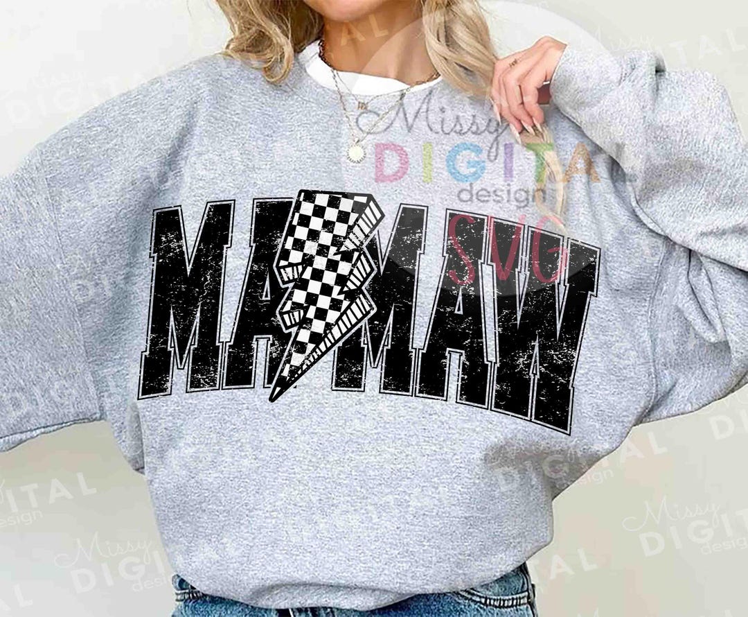 Retro Checkered Mamaw Lightning Bolt SVG PNG, Trendy Design (digital ...