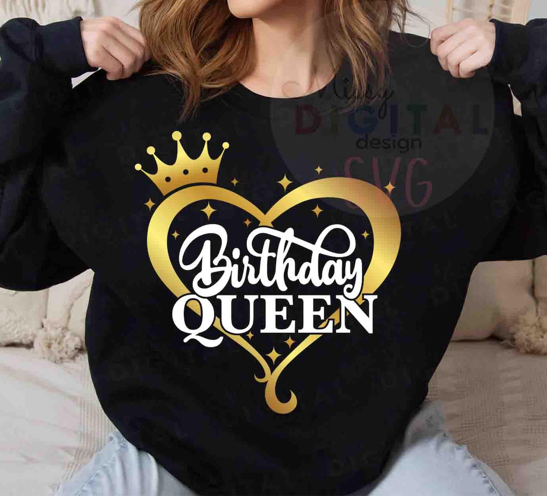 Birthday Queen Svg Png, Gold Heart and Crown Svg, Birthday Svg, Crown ...