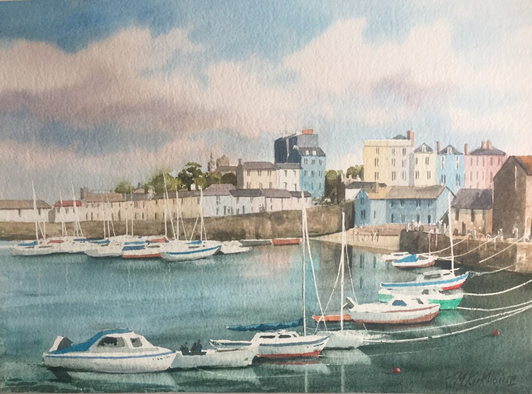 Tenby Harbour Pembrokeshire, Original Watercolour Painting 15 X 11 ...