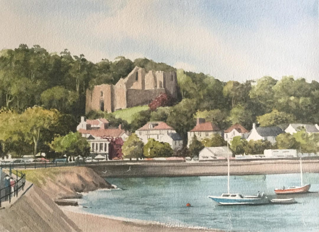Oystermouth Castle Mumbles Swansea. Original Watercolour Painting 15 X ...