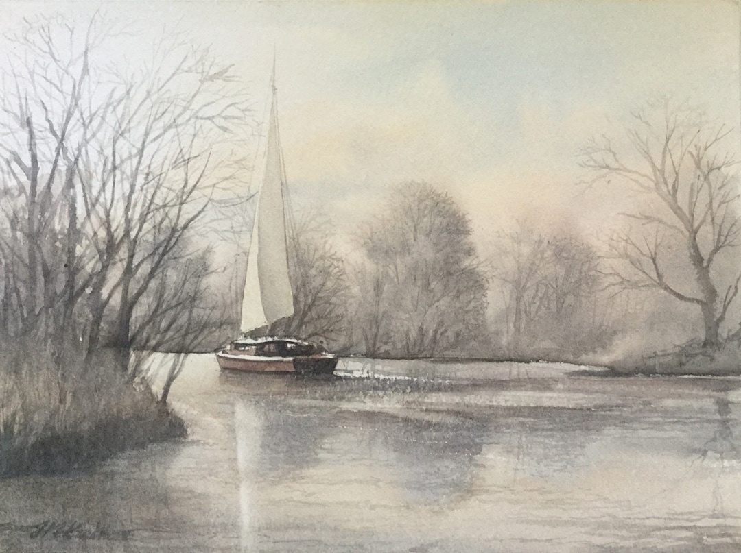 The Beautiful Norfolk Broads, Original Watercolour Painting. 15 X 11 ...