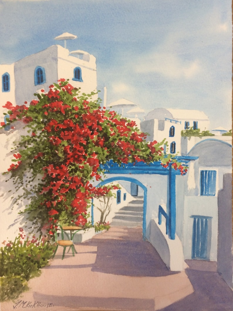 Santorini Greece Original Watercolour Painting. 15 X 11 Inches. by Jeff ...
