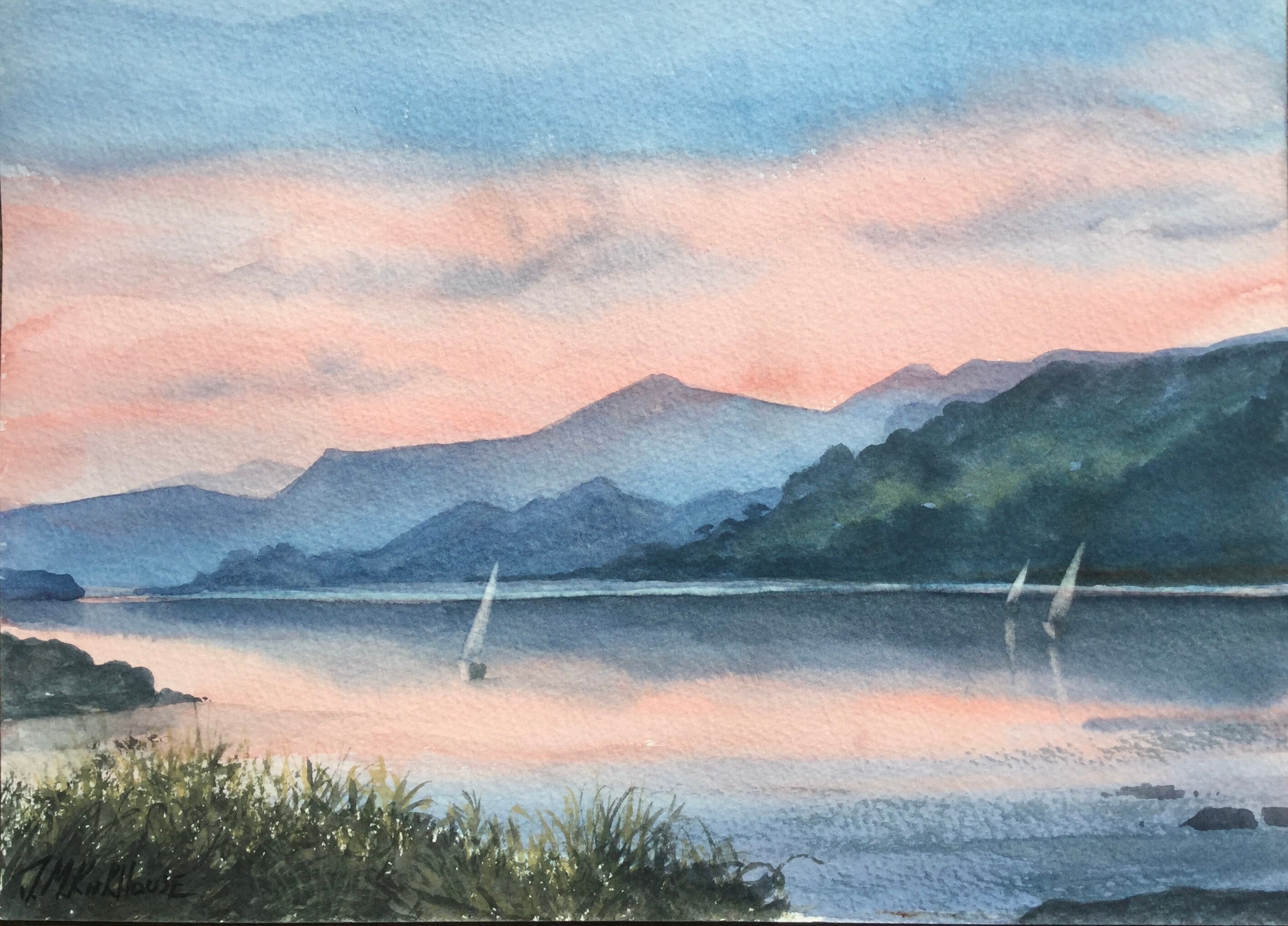 Llyn Tegid Lake North Wales Original Watercolour Painting 15 X 11 ...