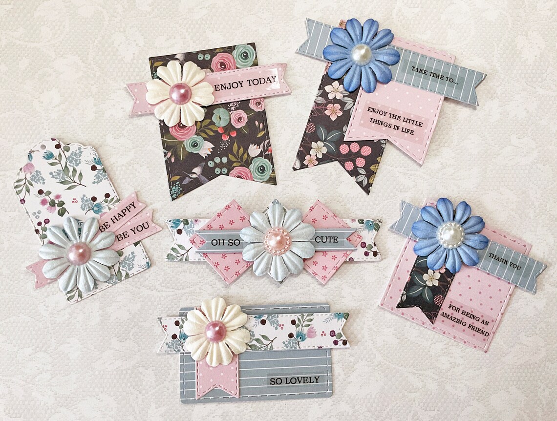 6 Mini Embellishment, Set of 6, Handmade, Planner, Scrapbook, Cards ...