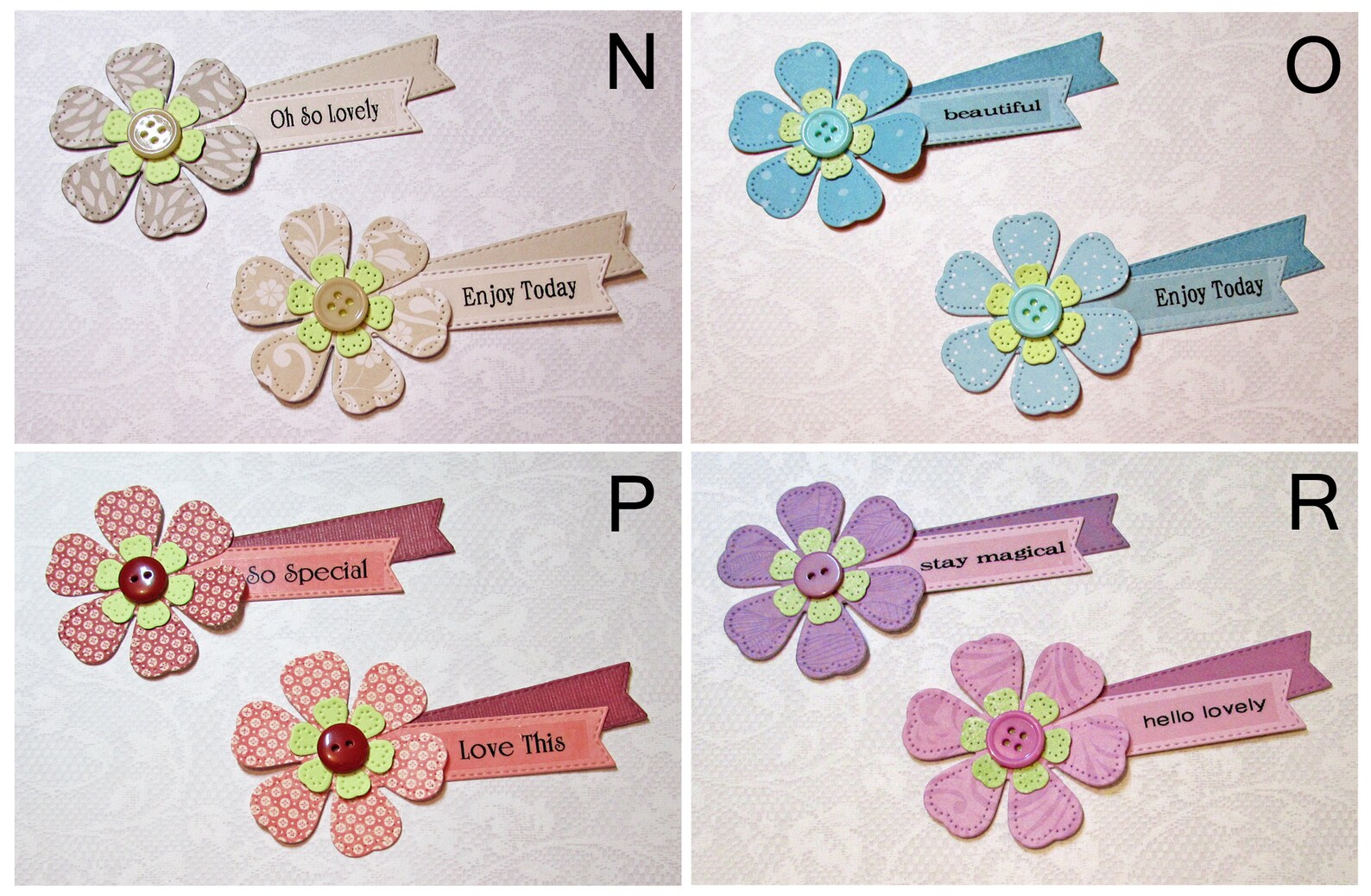 2 Flower Tags With Greeting, Set of 2, Handmade, Planner, Scrapbooking ...