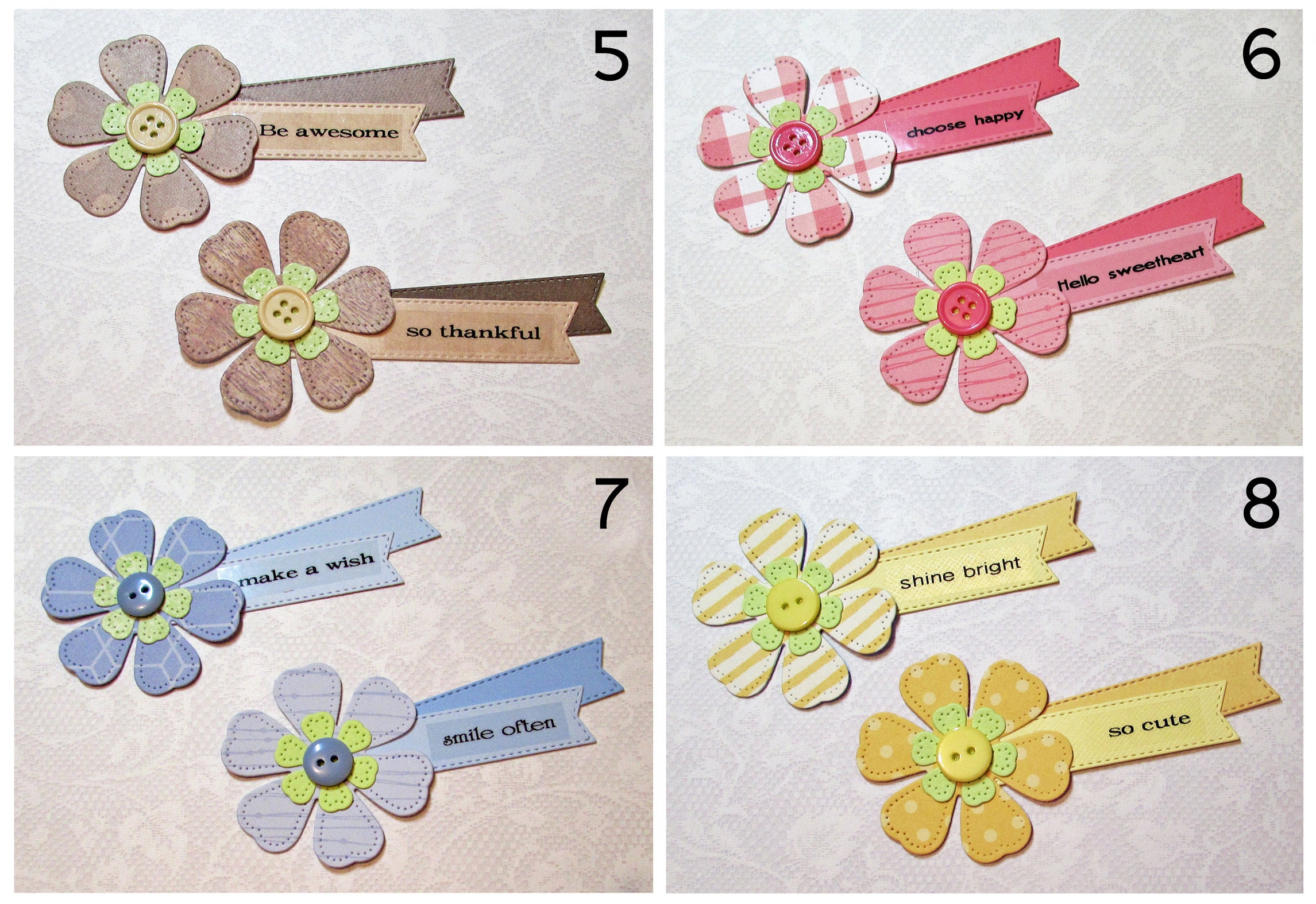 2 Flower Tags With Greeting, Set of 2, Handmade, Planner, Scrapbooking ...