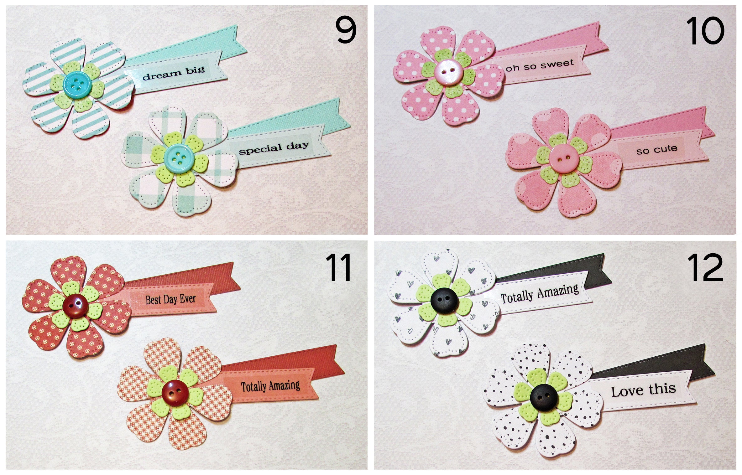 2 Flower Tags With Greeting, Set of 2, Handmade, Planner, Scrapbooking ...