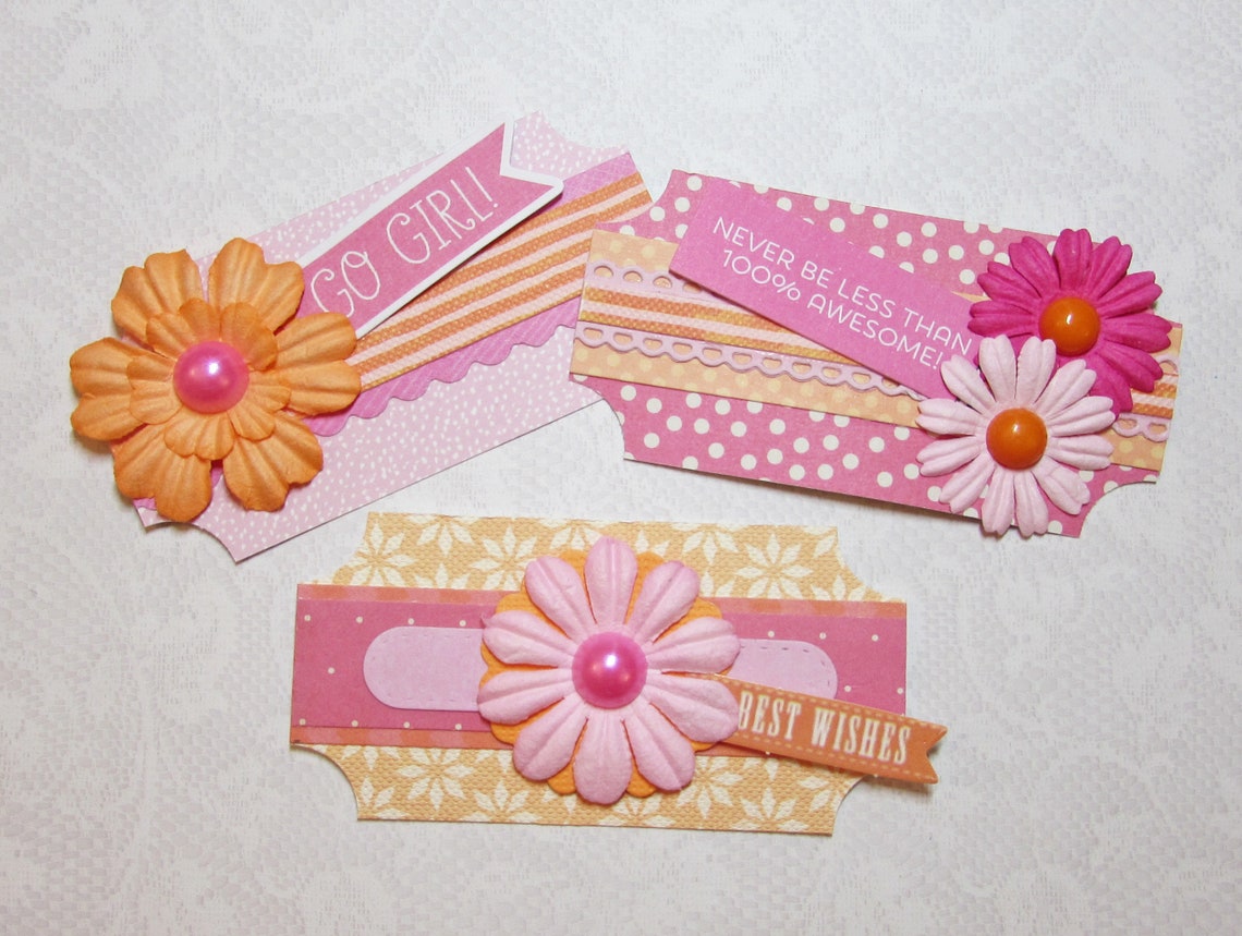 3 Mini Ticket Embellishments, Set of 3, Handmade, Planner, Scrapbook ...