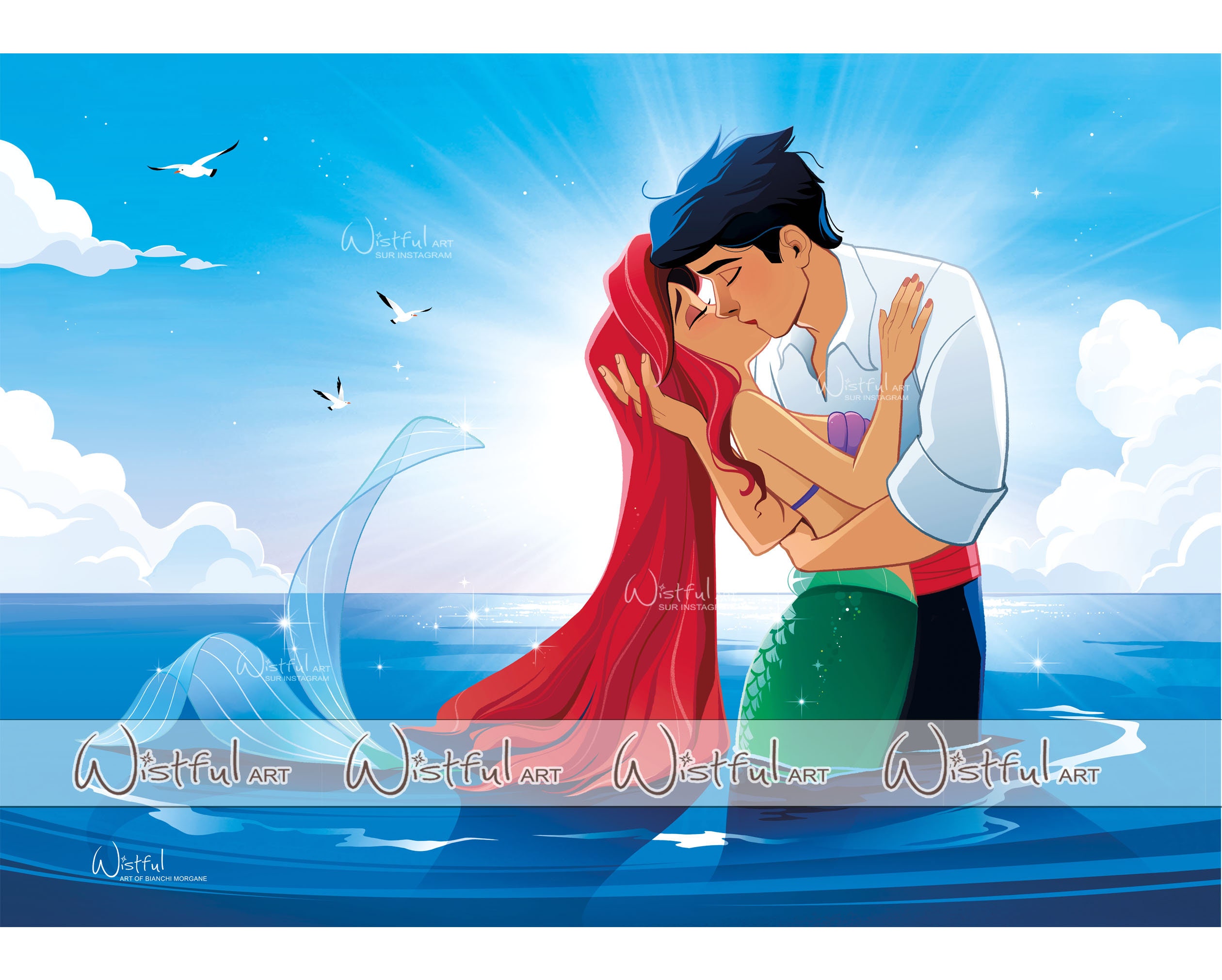 Ariel And Eric Kiss Drawing