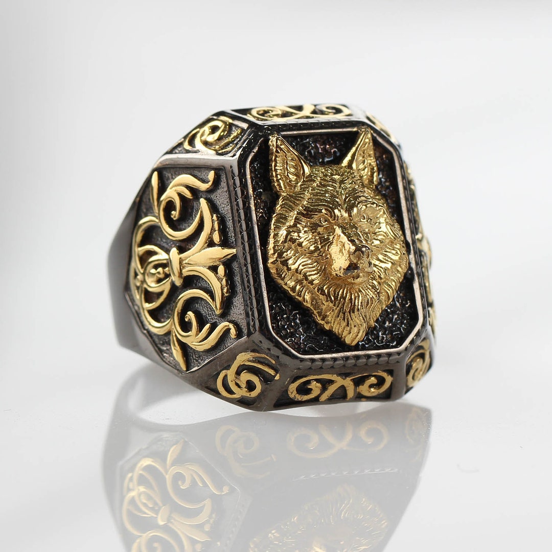 Ring With Grey Wolf Symbol Wolf Jewelry for Men Black - Etsy