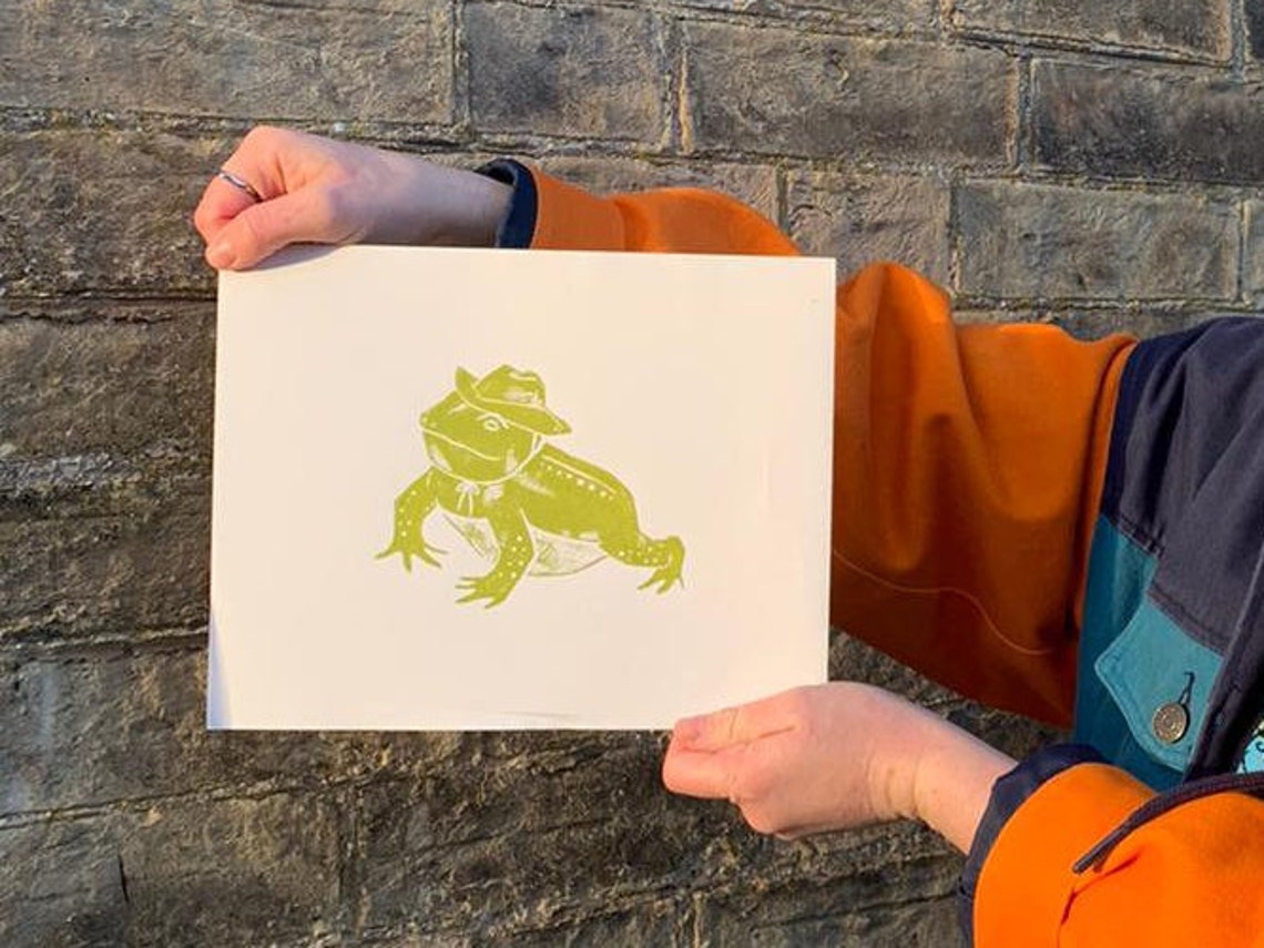 COWBOY FROG Lino Print DOUBLE Cowboy Frogs Print and Cowboy - Etsy UK