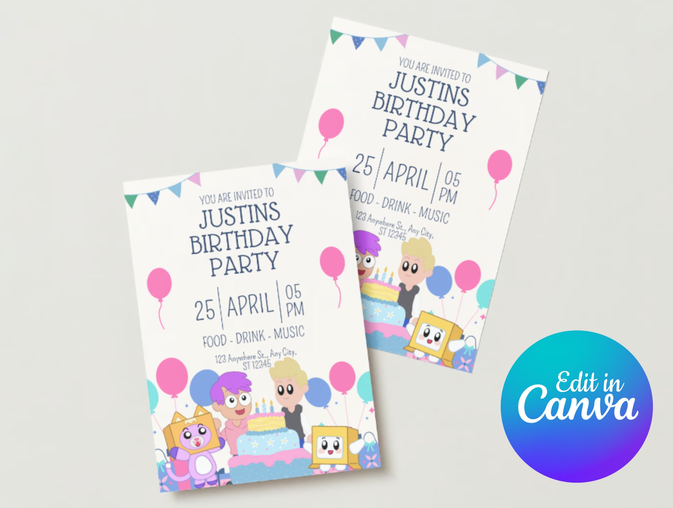 Lankybox Themed Digital Birthday Invitation Template | Editable in ...
