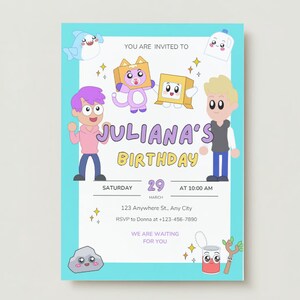 Lankybox Themed Digital Birthday Invitation Template | Editable in ...