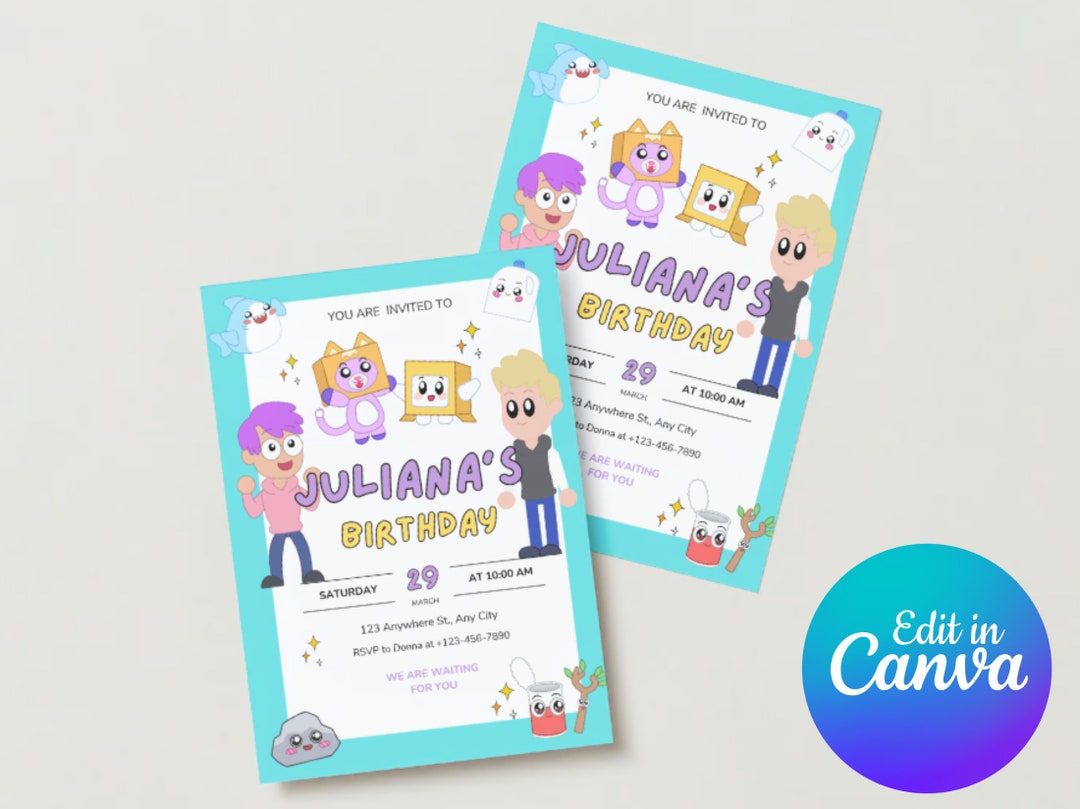 Lankybox Themed Digital Birthday Invitation Template | Editable in ...