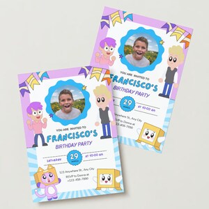 Lankybox Themed Digital Birthday Photo Invitation Template | Editable ...