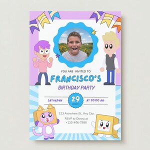 Lankybox Themed Digital Birthday Photo Invitation Template | Editable ...