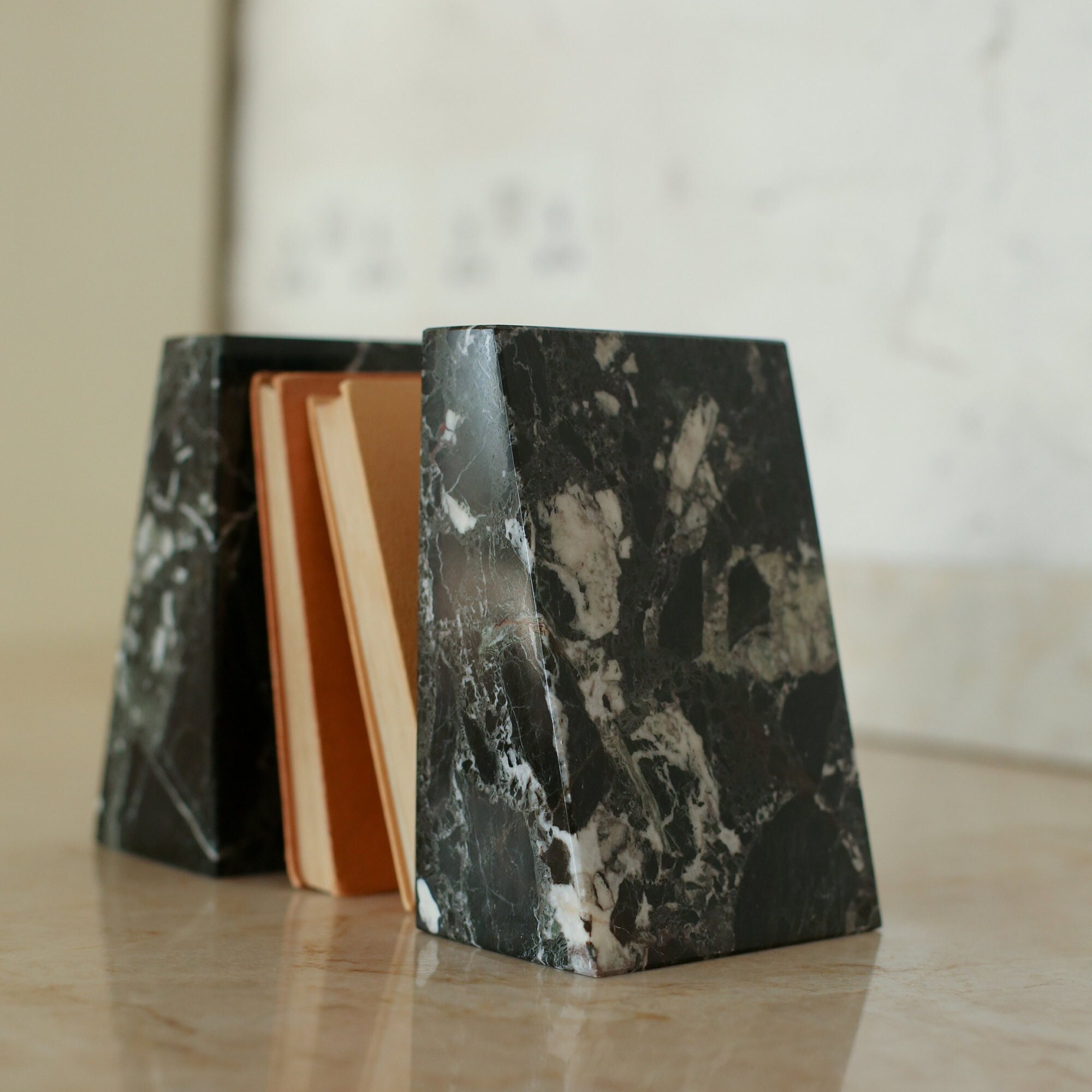 Black Marble Wedge Bookends Book Holder Book Shelf | Etsy