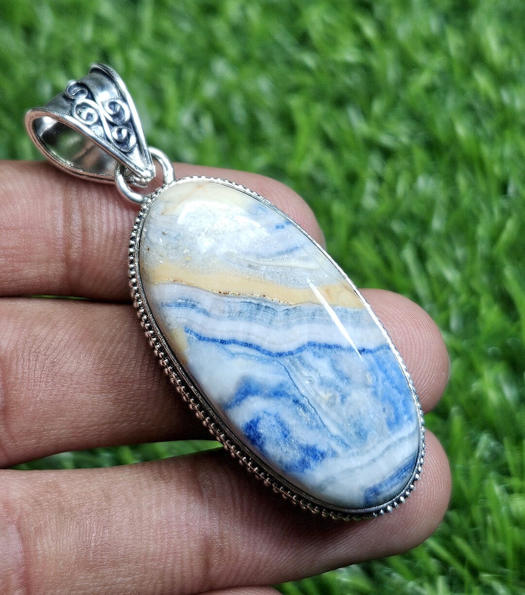 Natural Blue Scheelite Pendant 925 Sterling Silver Pendant Pear Shape ...