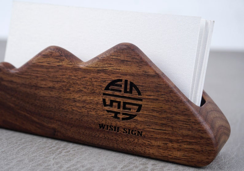 Personalized Wooden Business Card Holder for Desk With Engraving and ...