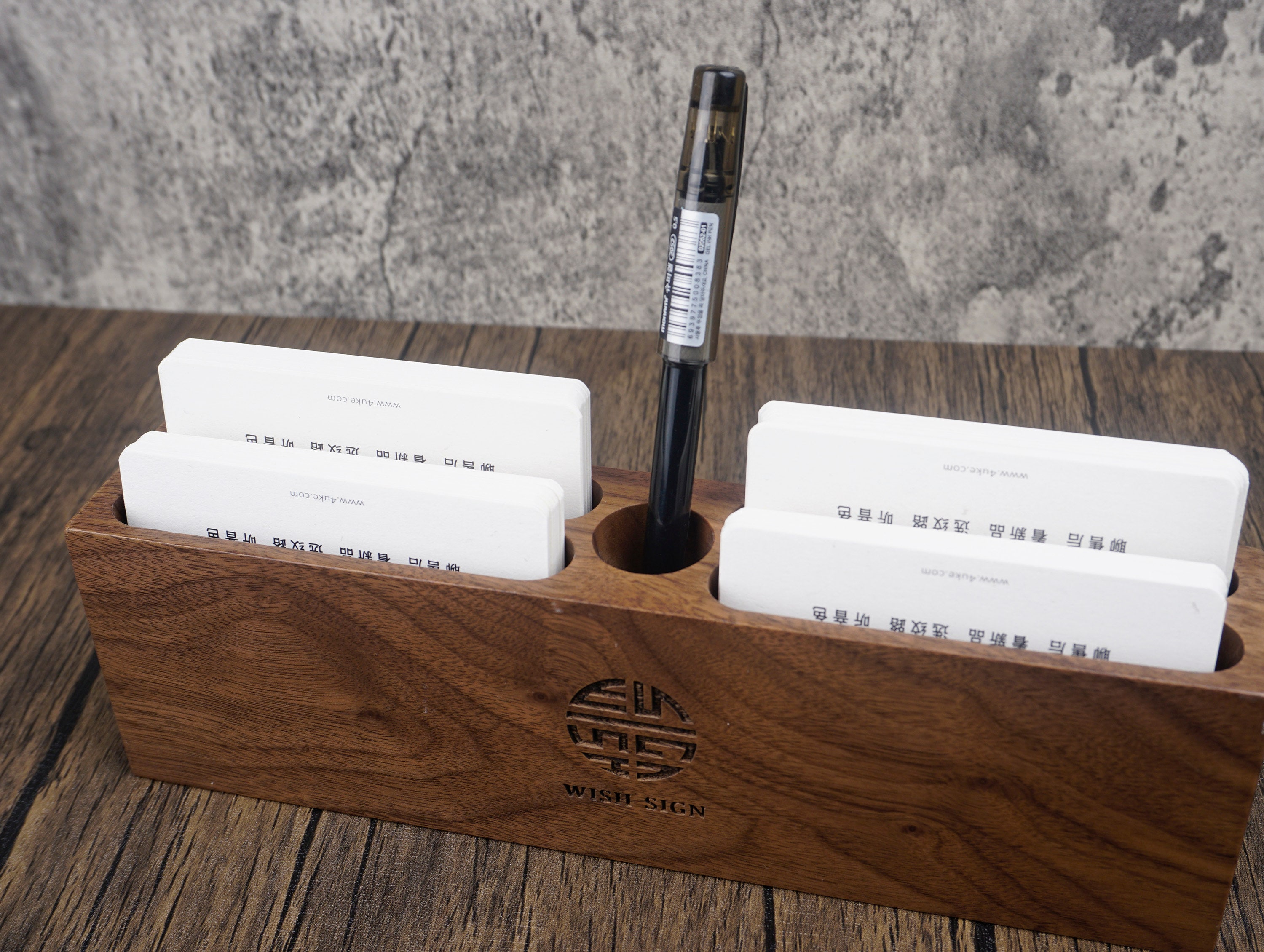 Personalized Wood Business Card Holder for Desk Desk Name - Etsy