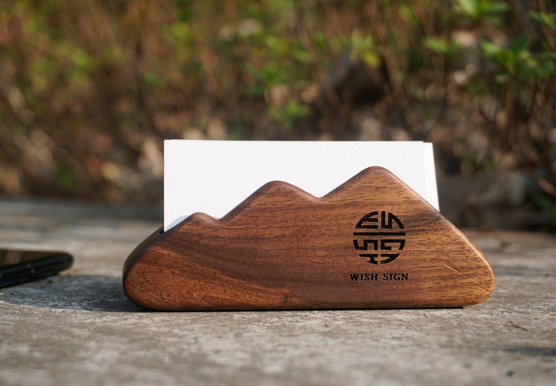 Personalized Wooden Business Card Holder for Desk With Engraving and ...