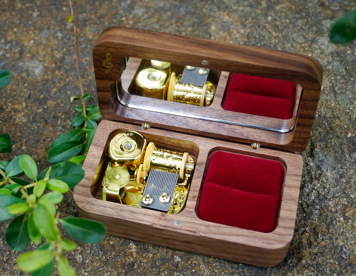 Personalized Wood Music Box Ring Box With Engraving and Inlay for Wife ...