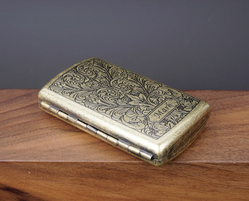 Personalized Engraved Brass Cigarette Case for 12 Cigarettes, Cigarette ...