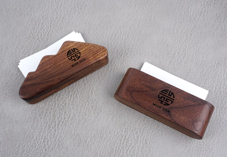 Personalized Wooden Business Card Holder for Desk With Engraving and ...
