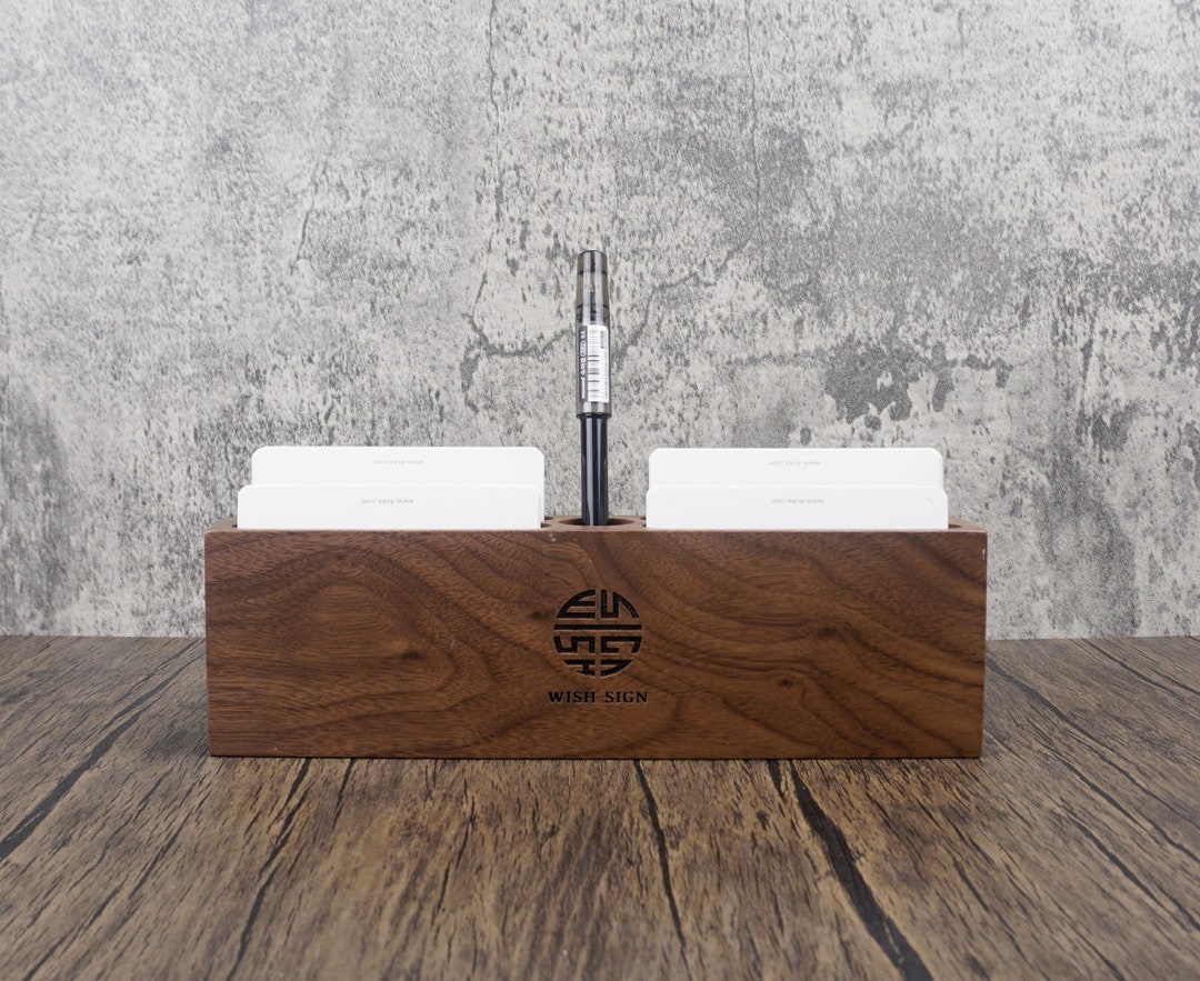 Personalized Wood Business Card Holder for Desk, Desk Name Plate ...
