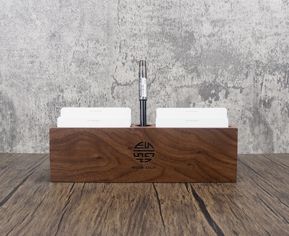 Personalized Wood Business Card Holder for Desk Desk Name - Etsy