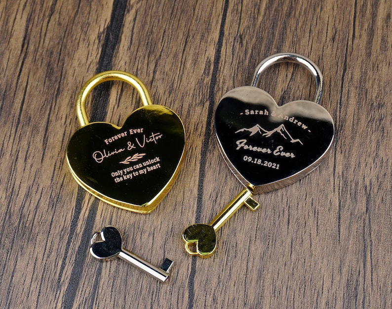 Personalized Engraved Heart Love Lock With Key Travel Bridge | Etsy