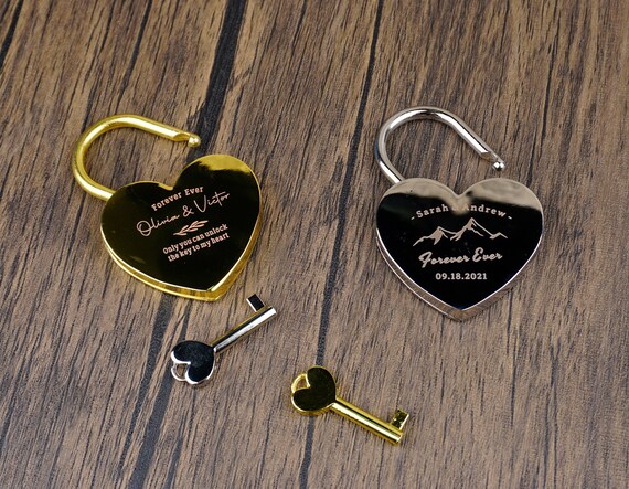 Personalized Engraved Heart Love Lock With Key Travel Bridge | Etsy