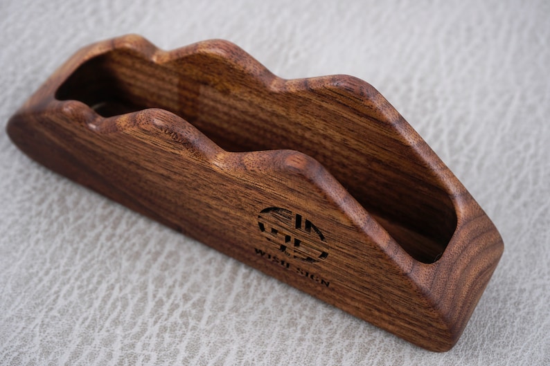 Personalized Wooden Business Card Holder for Desk With Engraving and ...