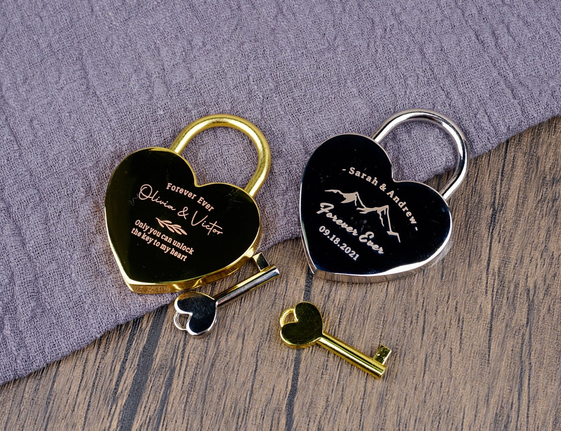 Personalized Engraved Heart Love Lock With Key Travel Bridge | Etsy