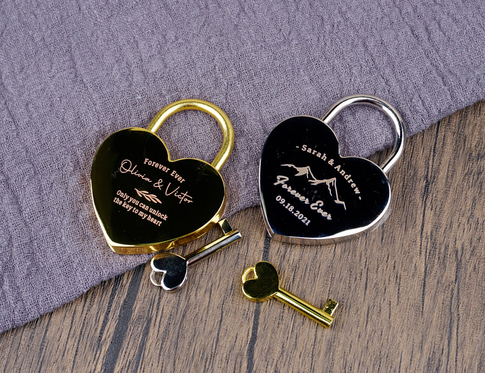 Personalized Engraved Heart Love Lock With Key Travel Bridge | Etsy