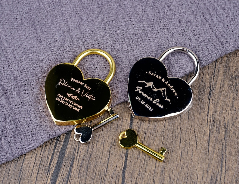 Personalized Engraved Heart Love Lock With Key Travel Bridge | Etsy