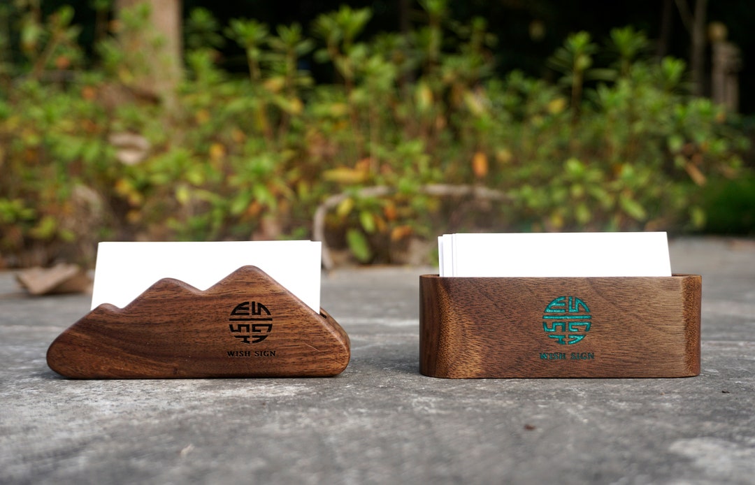 Personalized Wooden Business Card Holder for Desk With Engraving and ...