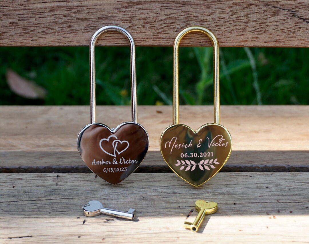 Personalized Engraved Heart Love Padlock With Key, Travel Bridge Long ...