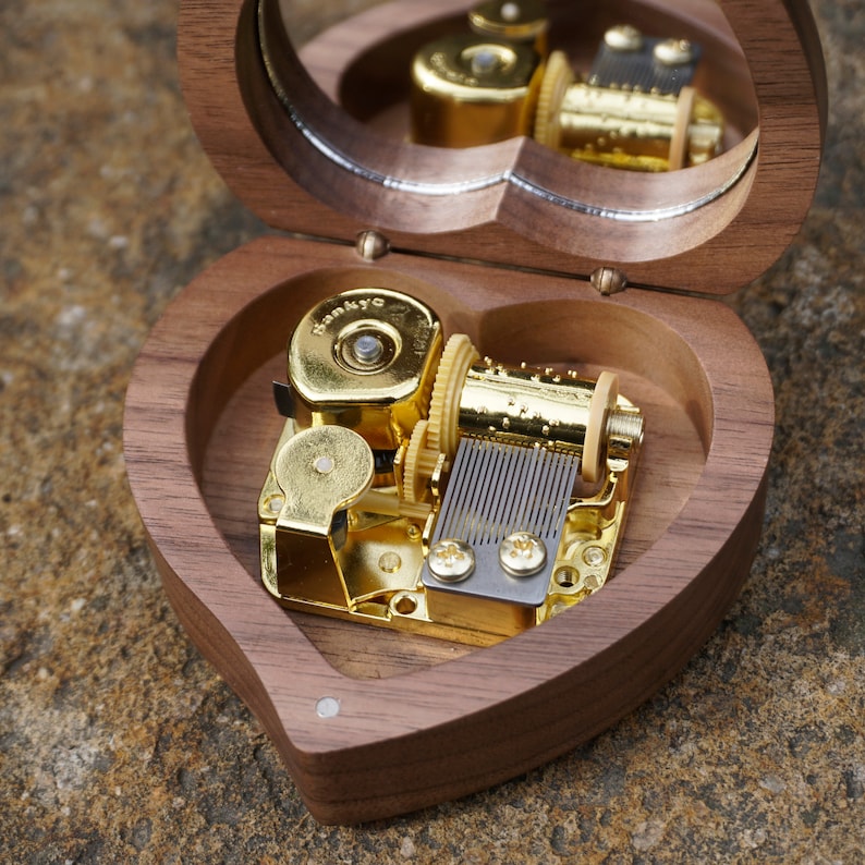 Personalized Heart Wooden Music Box With Engraving and Inlay for ...