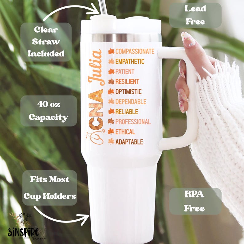CNA Tumbler 40oz With Name, Custom Certified Nursing Assistant Tumbler ...