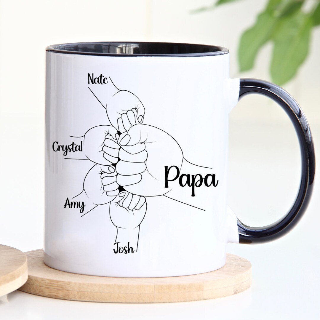 Papa Fist Pump Mug With Kids Names, Personalized Papa Coffee Cup ...