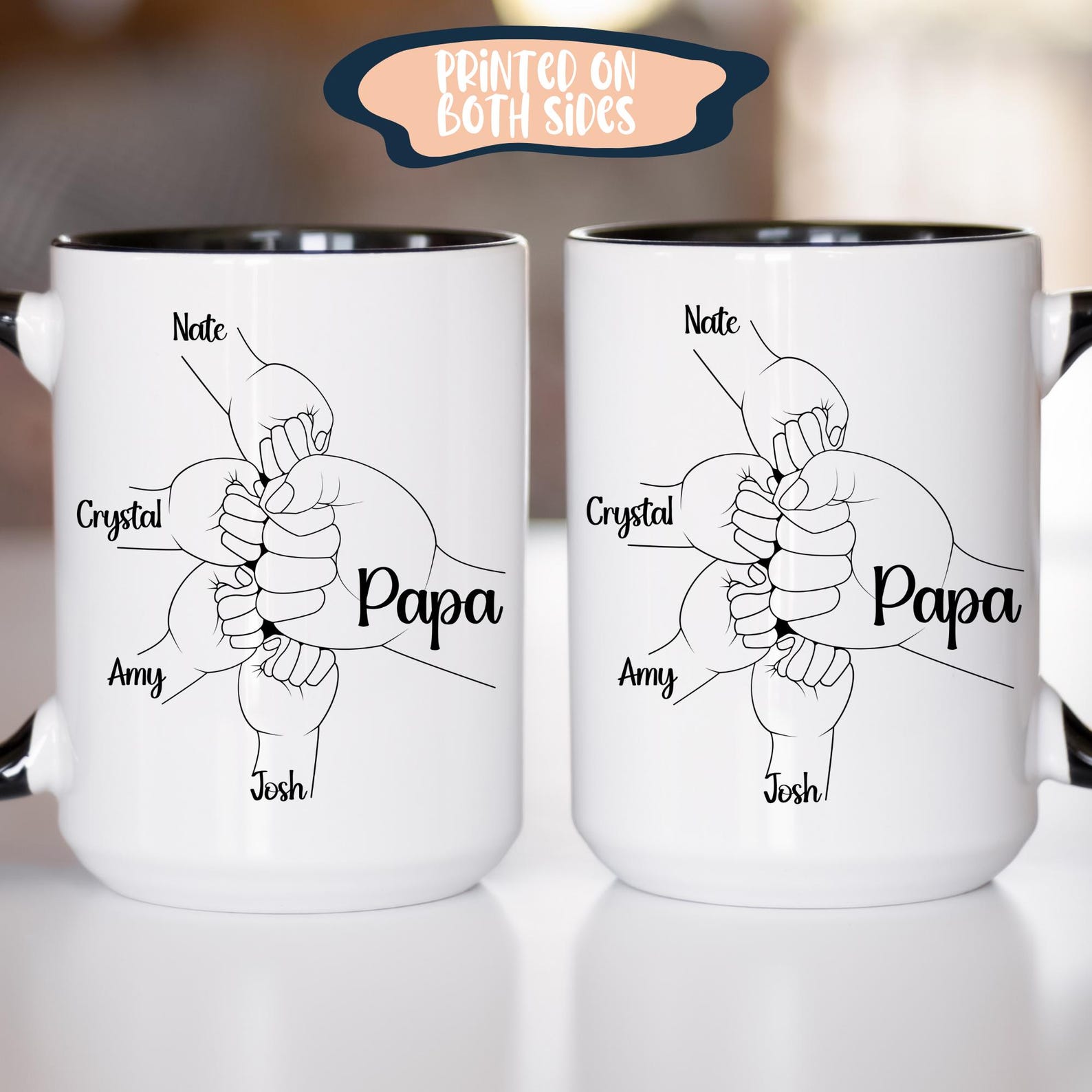 Papa Fist Pump Mug With Kids Names, Personalized Papa Coffee Cup ...